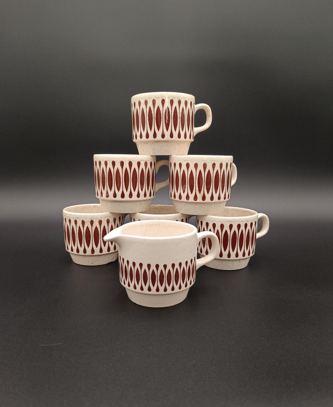 Set of 7 / Antique Biltons Stacking Teacups and Milk Jug / Coffee Mugs ...