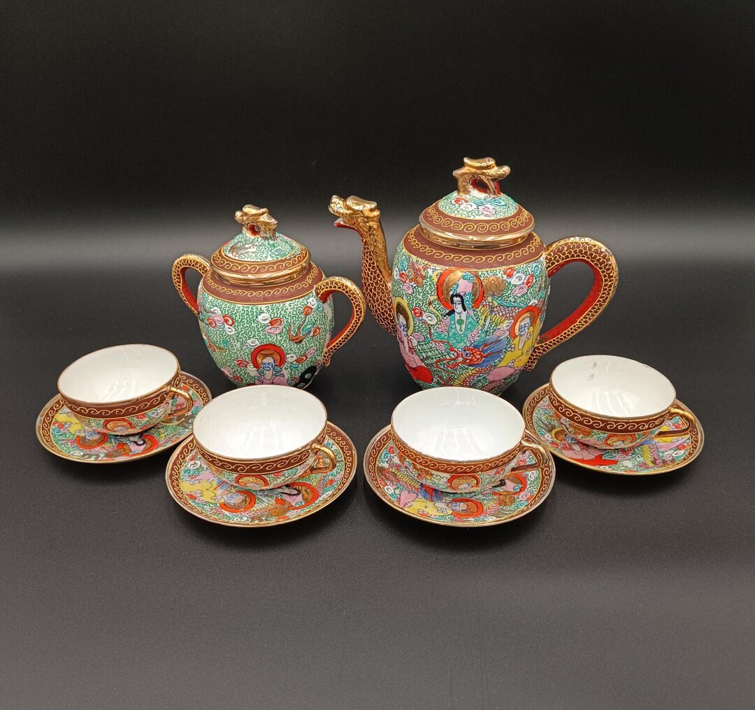 Vintage Japanese Satsuma Tea Set / Porcelain Tea Set / Coffee Service ...