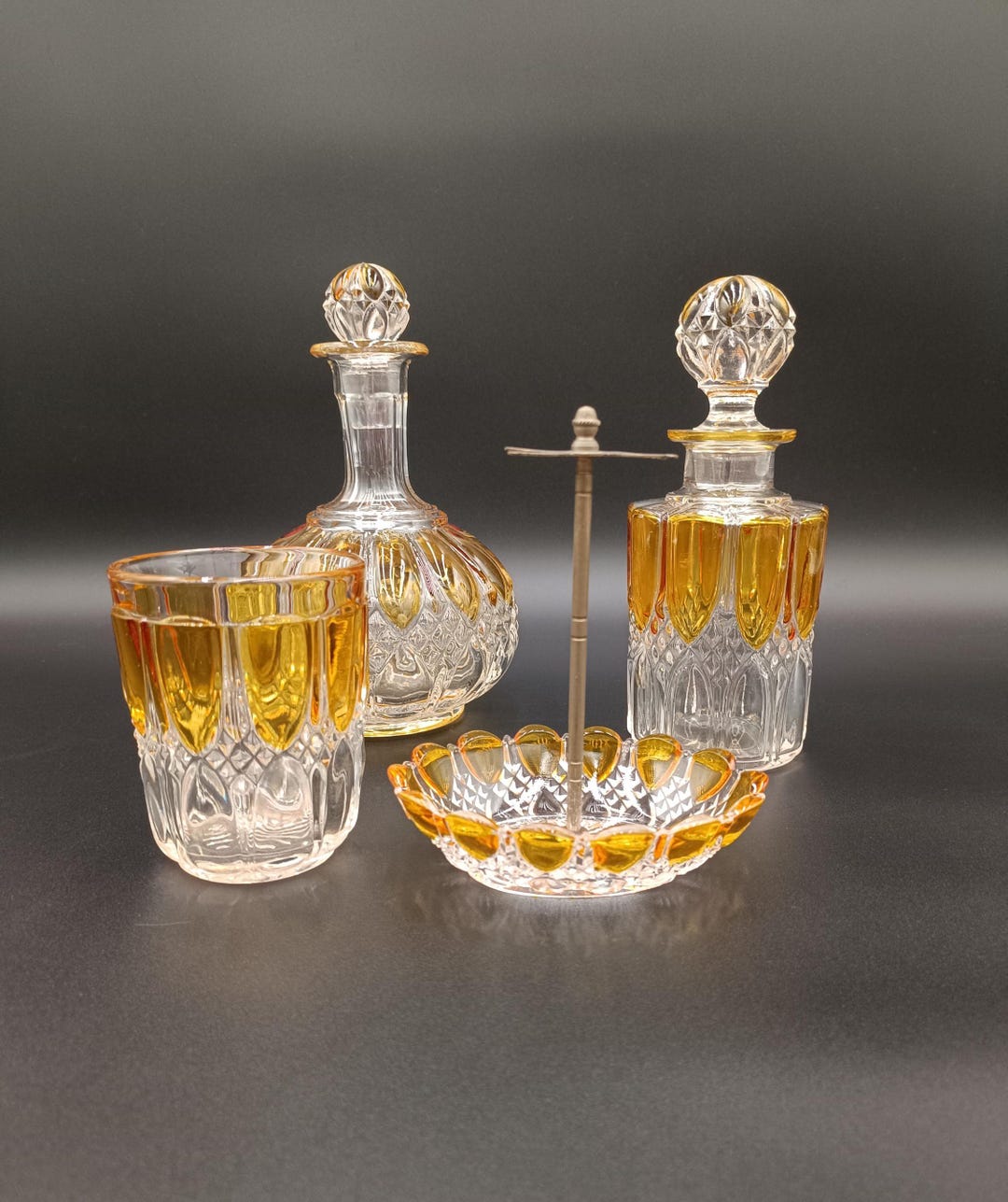VAL SAINT LAMBERT Crystal Toilet Set / Water Carafe / Glass / Perfume Bottle / Chain Dish / Home ...