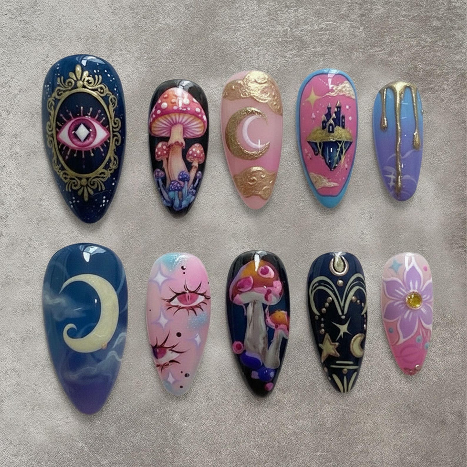 Mystic Dream Press on Nails: Handmade Witchy Fantasy Nail Art - Etsy