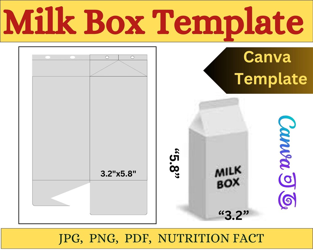 Milk Box Template, Milk Box SVG, Milk Carton Template, Milk Favor Box ...