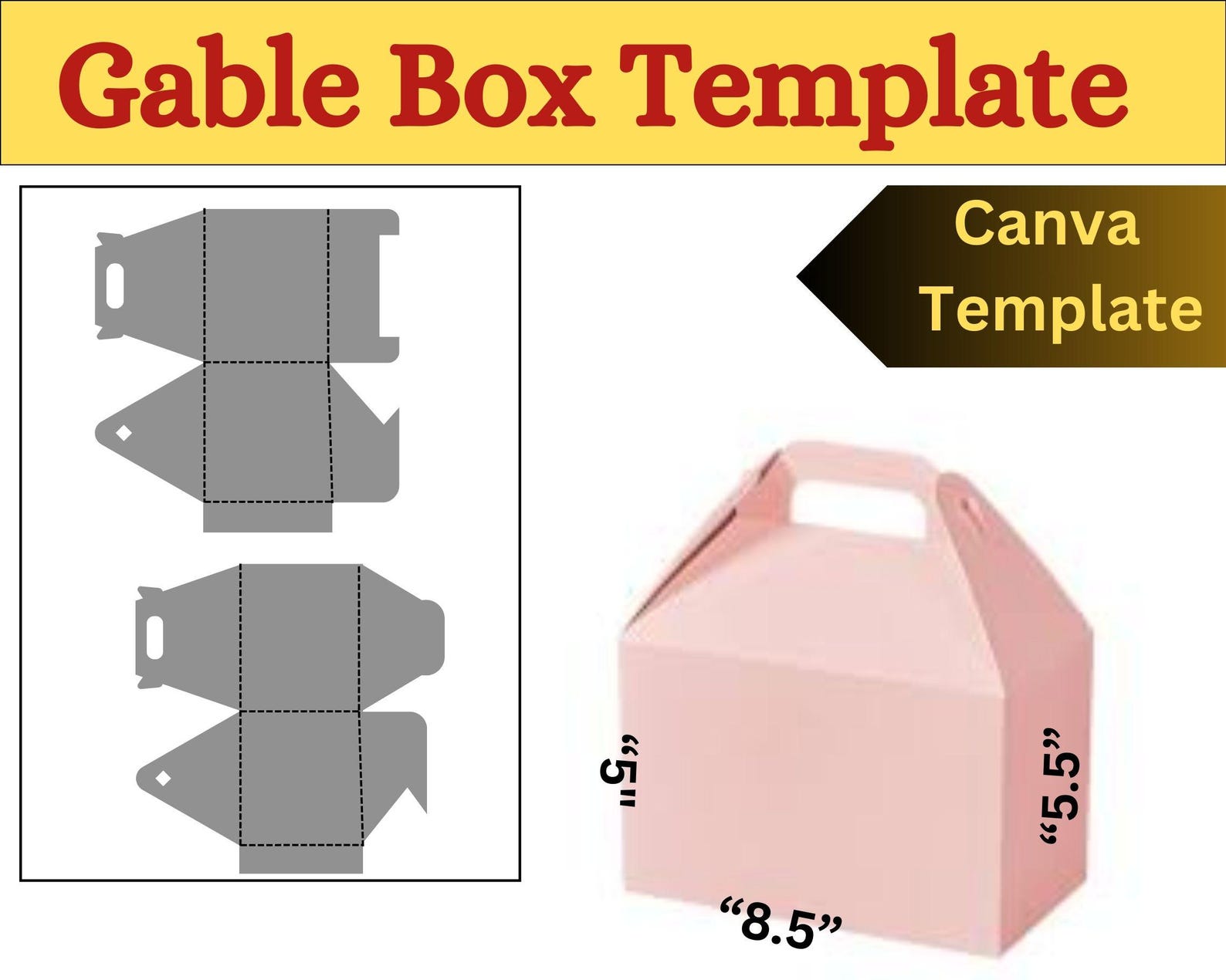 Gable Box Template| Favor Box SVG| DIY Gift Box|gamble Box Size 8.5" X ...