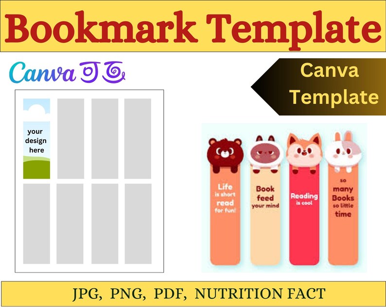 Bookmark Template| Editable Bookmark SVG| Canva Bookmark Template ...