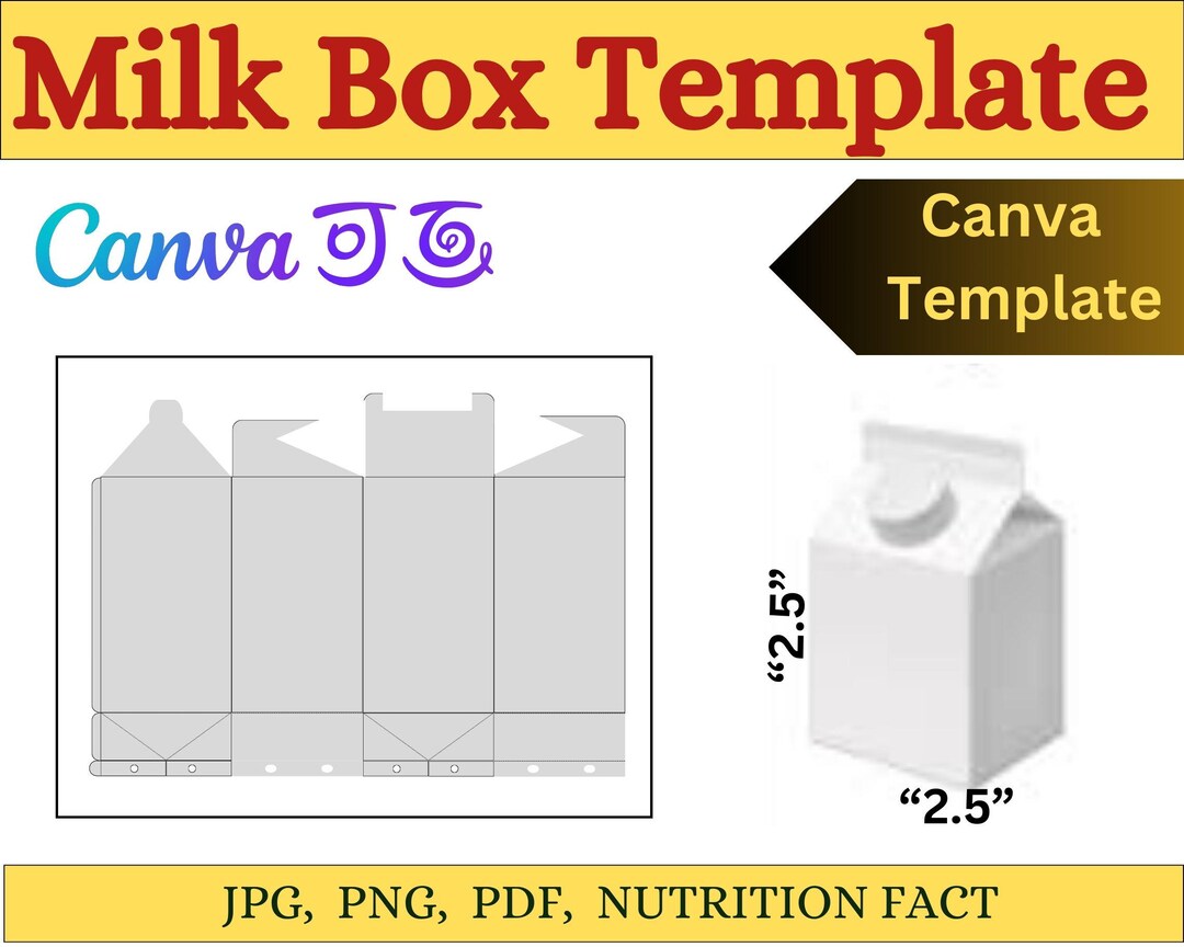 Milk Box Template 2.5” X 2.5” | Milk Carton SVG | DIY Favor Box | Gift ...