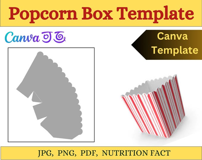Popcorn Box Template| Snack Box Template| Party Favor Box Template| DIY ...
