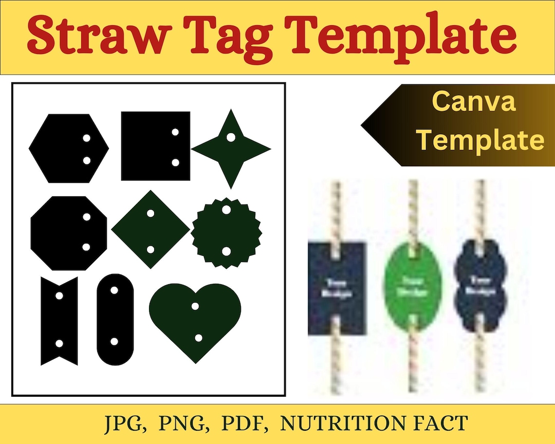 Straw Tag Template, Editable Straw Flags, Straw Label Template, Canva ...