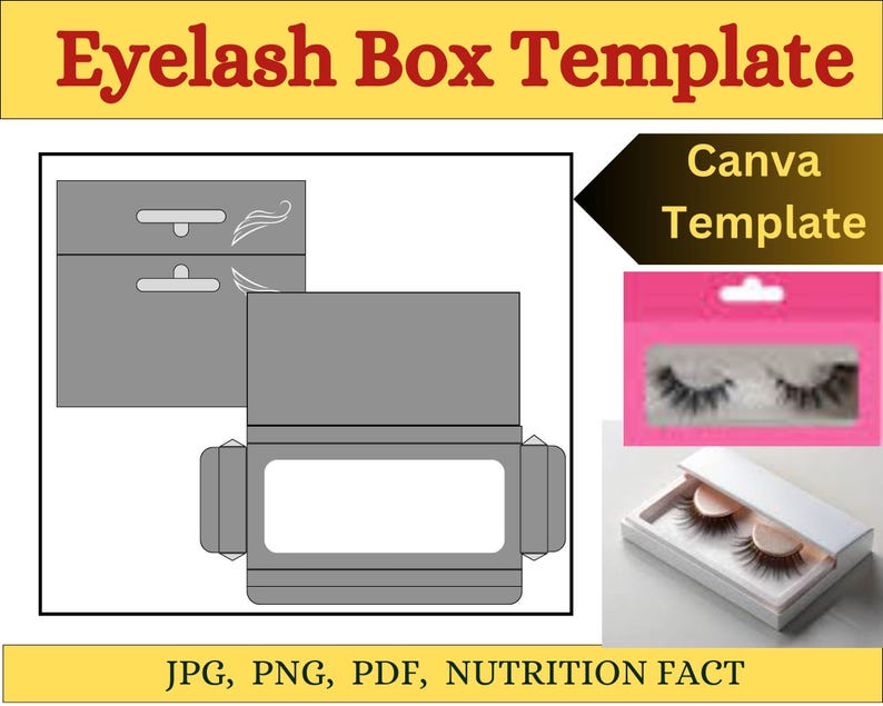Eyelash Box Template, Lash Box SVG, Editable Lash Packaging, Lash Box Canva Template, Custom ...