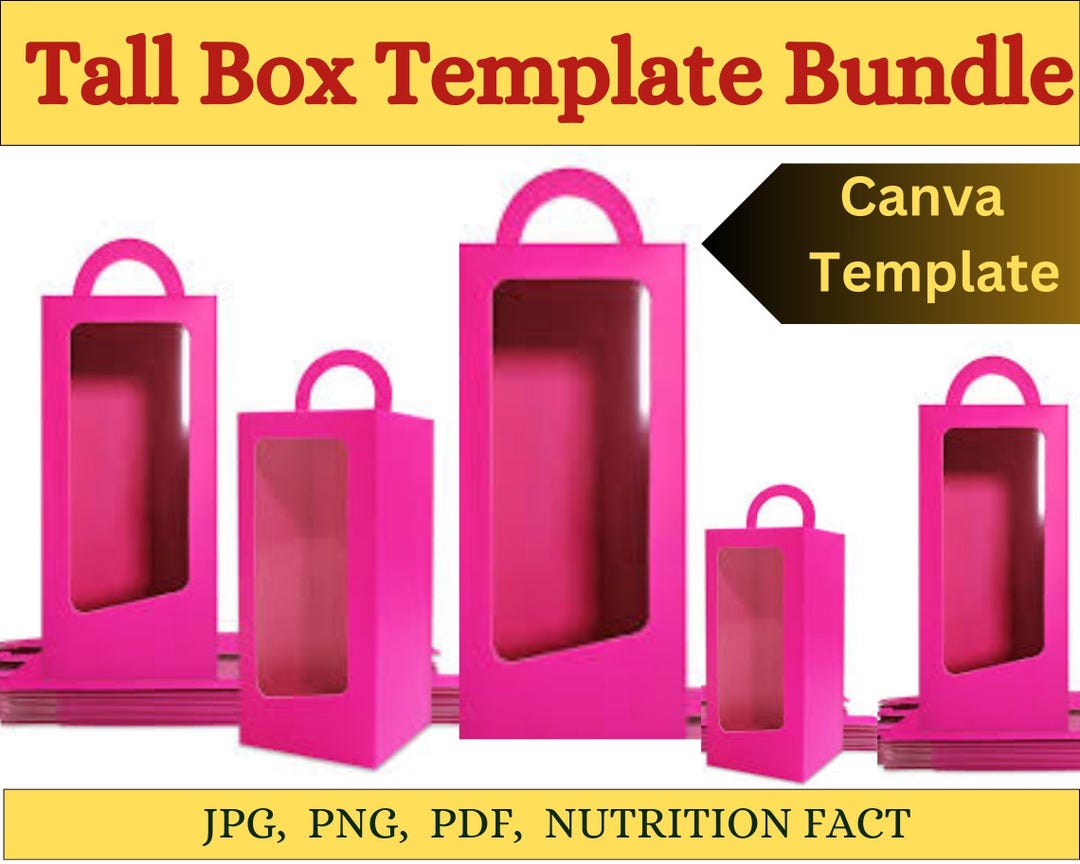 Tall Box Template Bundle| 5 Sizes Gift Box SVG| Editable Treat Box ...