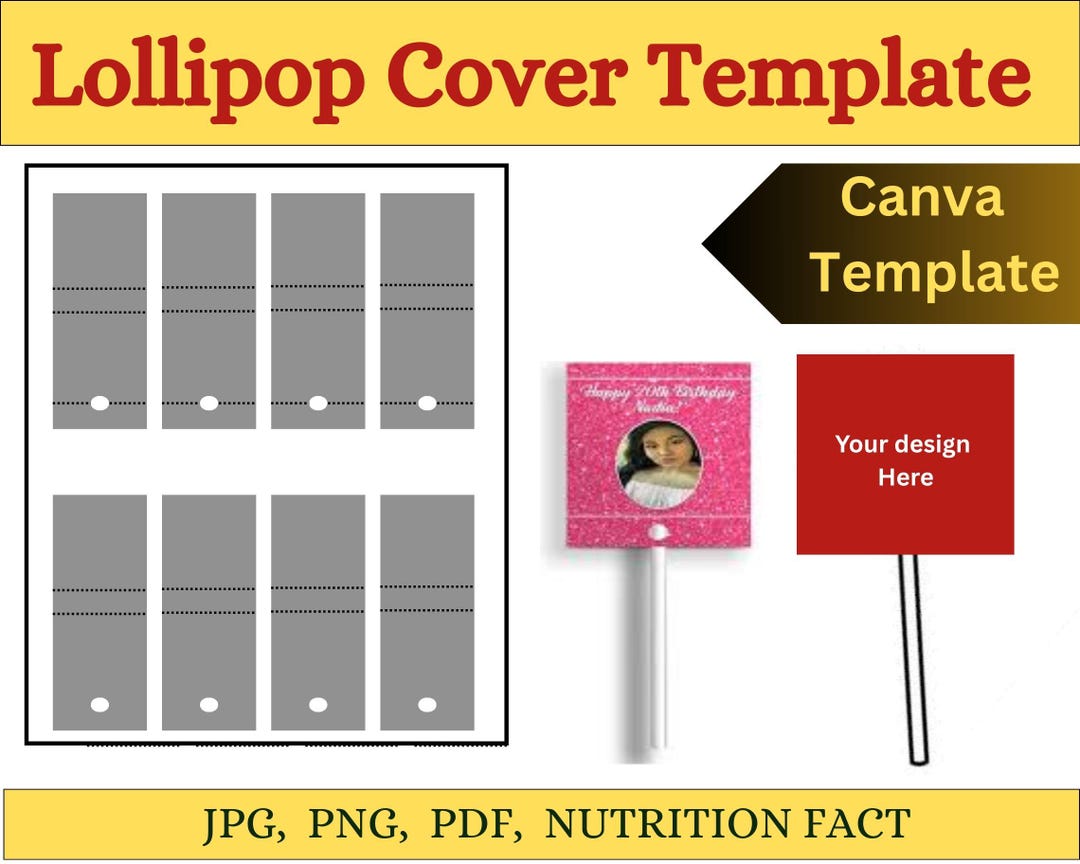 Lollipop Cover Template, Candy Pop Cover, Party Favor Template ...