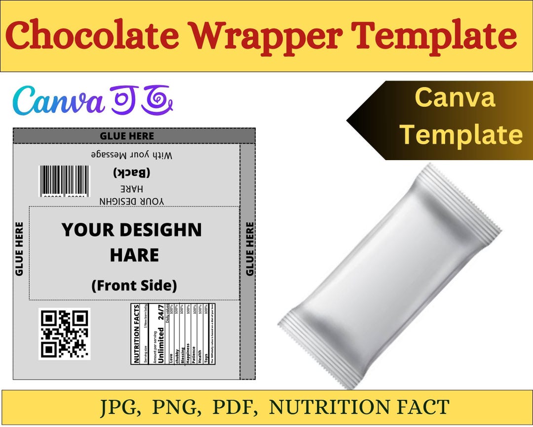 Custom Chocolate Wrapper Template: Editable Candy Bar Favor (digital ...
