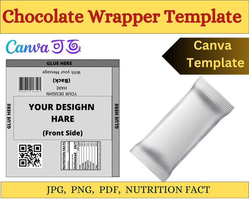 Custom Chocolate Wrapper Template: Editable Candy Bar Favor (digital ...