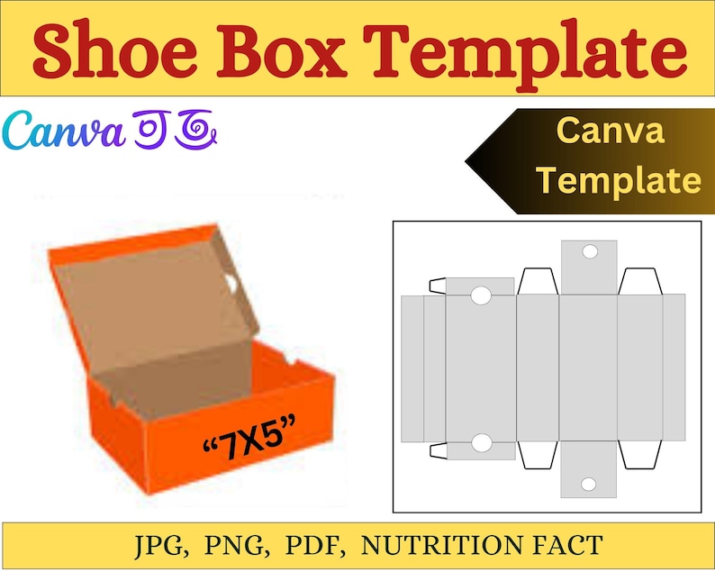 DIY Shoe Box Template (7x5) | Printable Packaging, Canva Editable ...