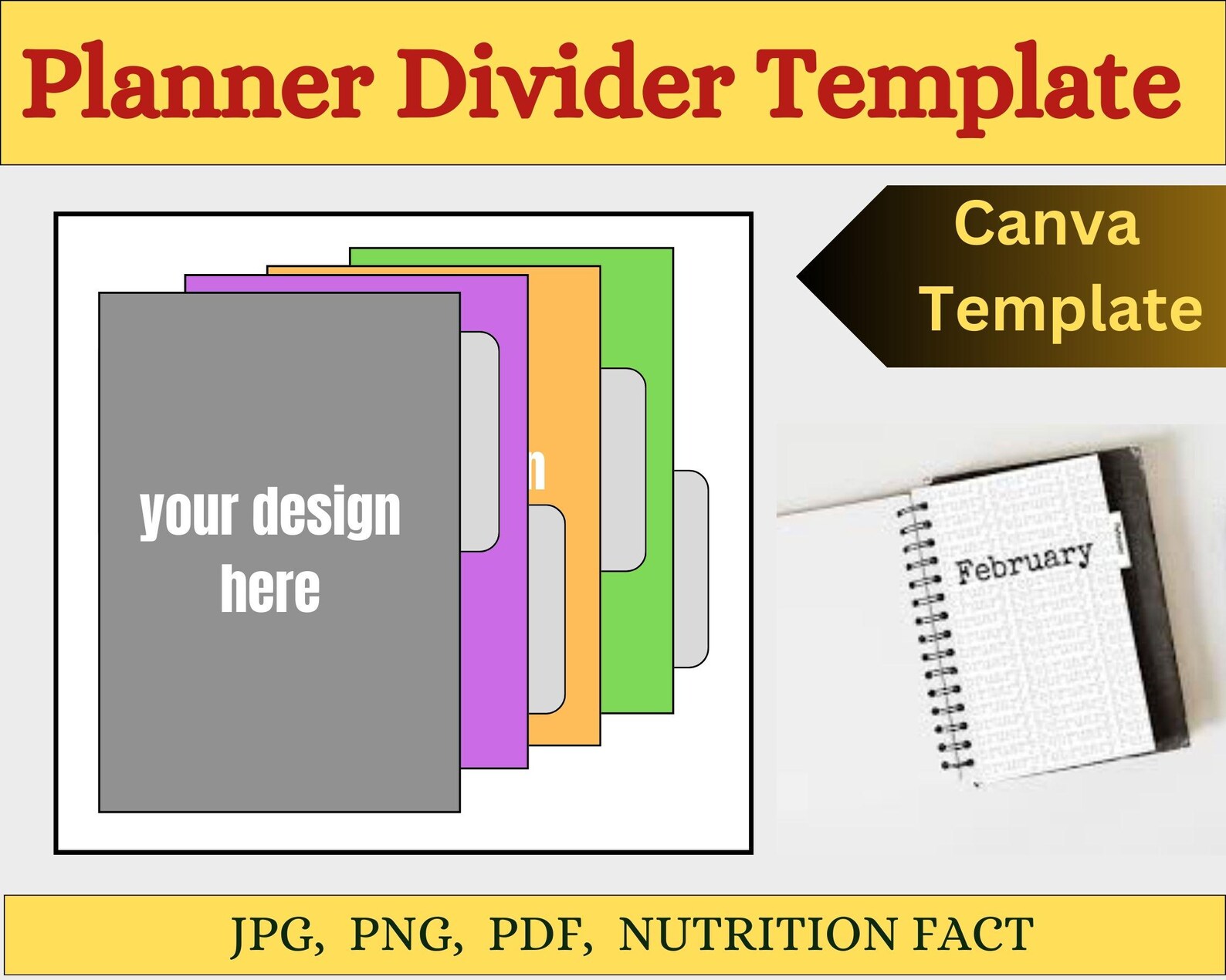 Planner Divider Template, Tab Divider SVG, Editable Divider Template ...