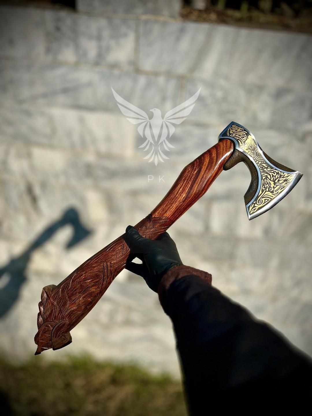 Hand Carved Viking Axe, High Carbon Steel Wolf Handle Bushcraft Axe - Etsy