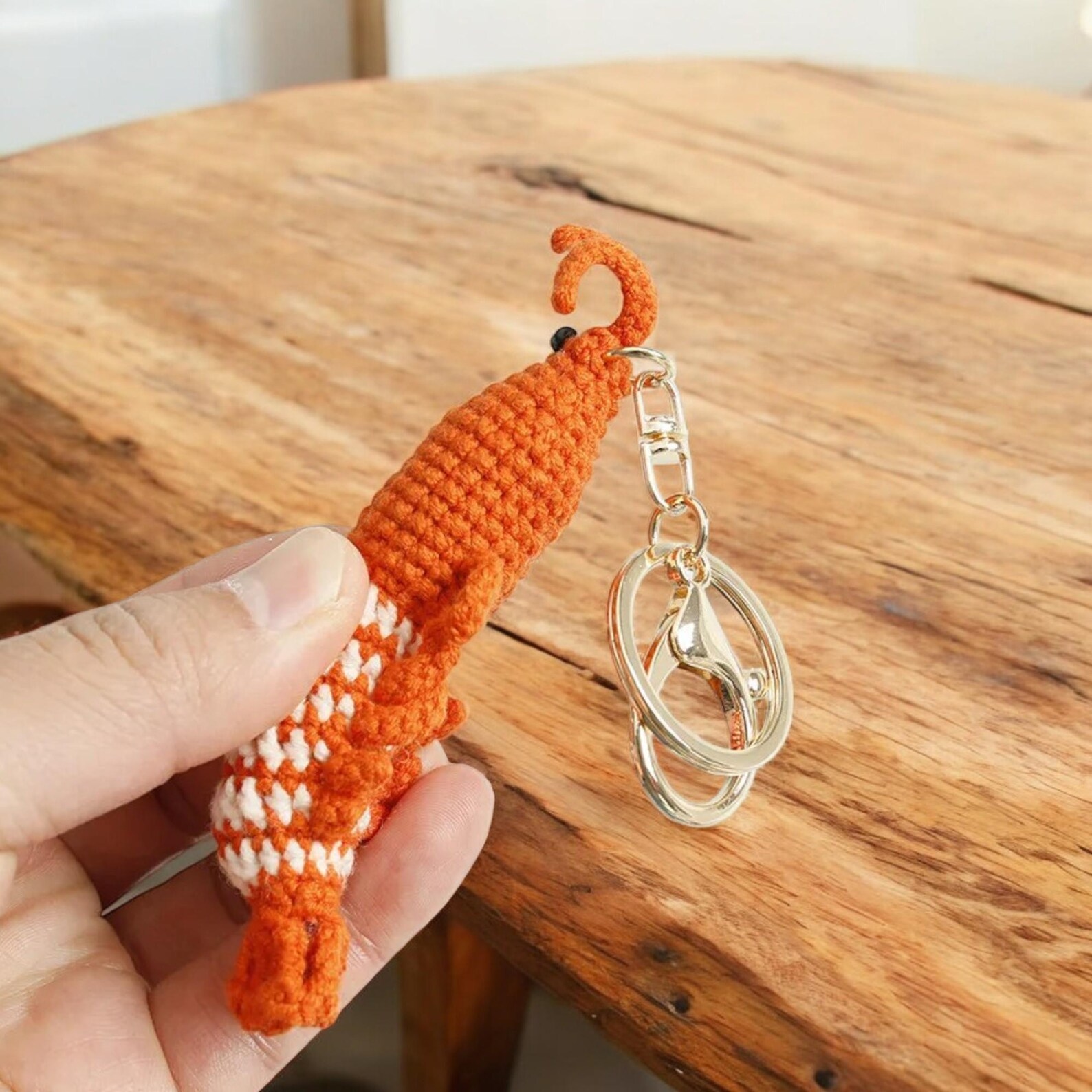 Funny Shrimp Crochet Keychains, Mini Shrimp Doll Keychain for Car Keys ...
