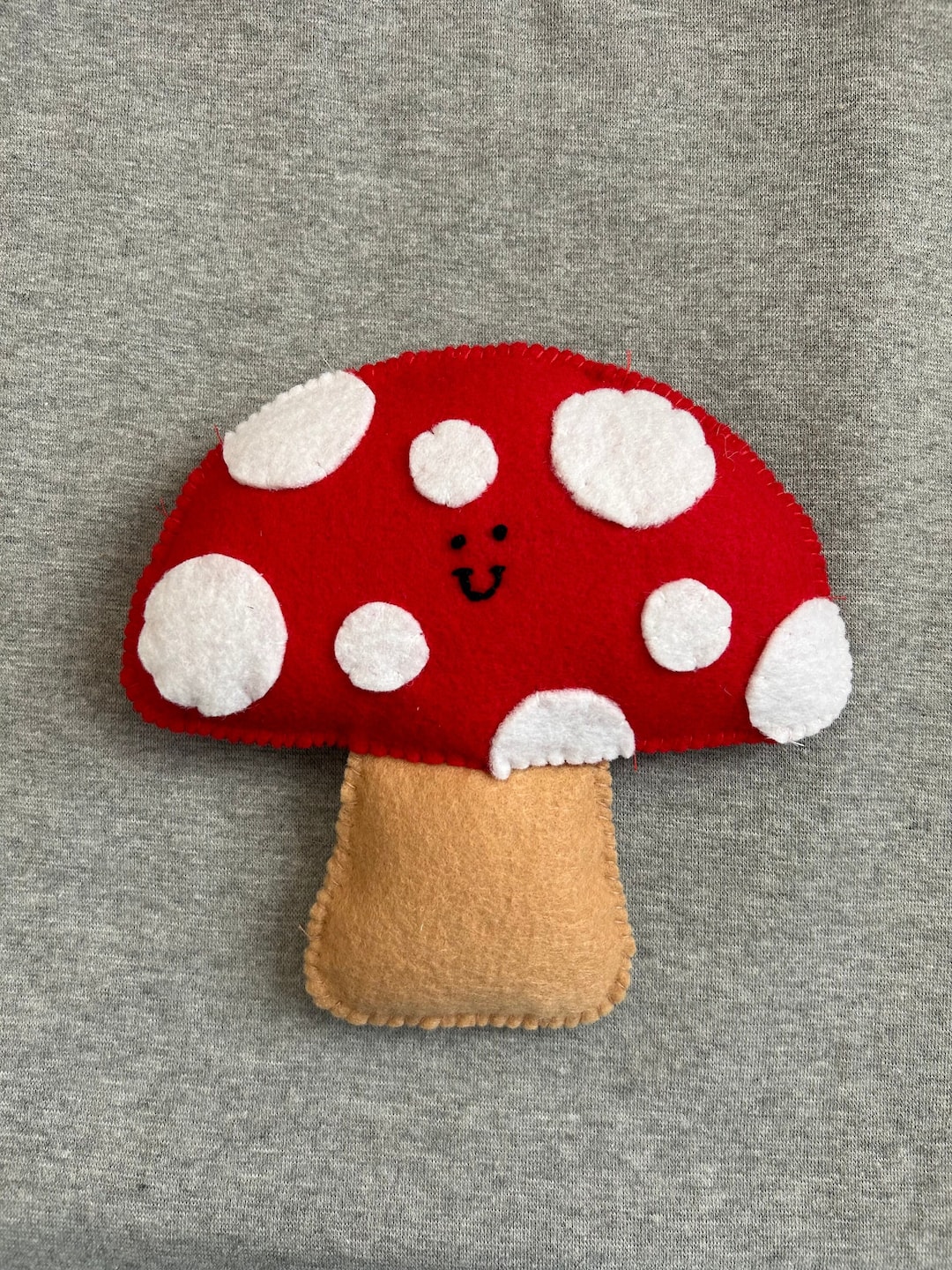 Mushroom Stuffie in Felt With White Polka Dots - Etsy