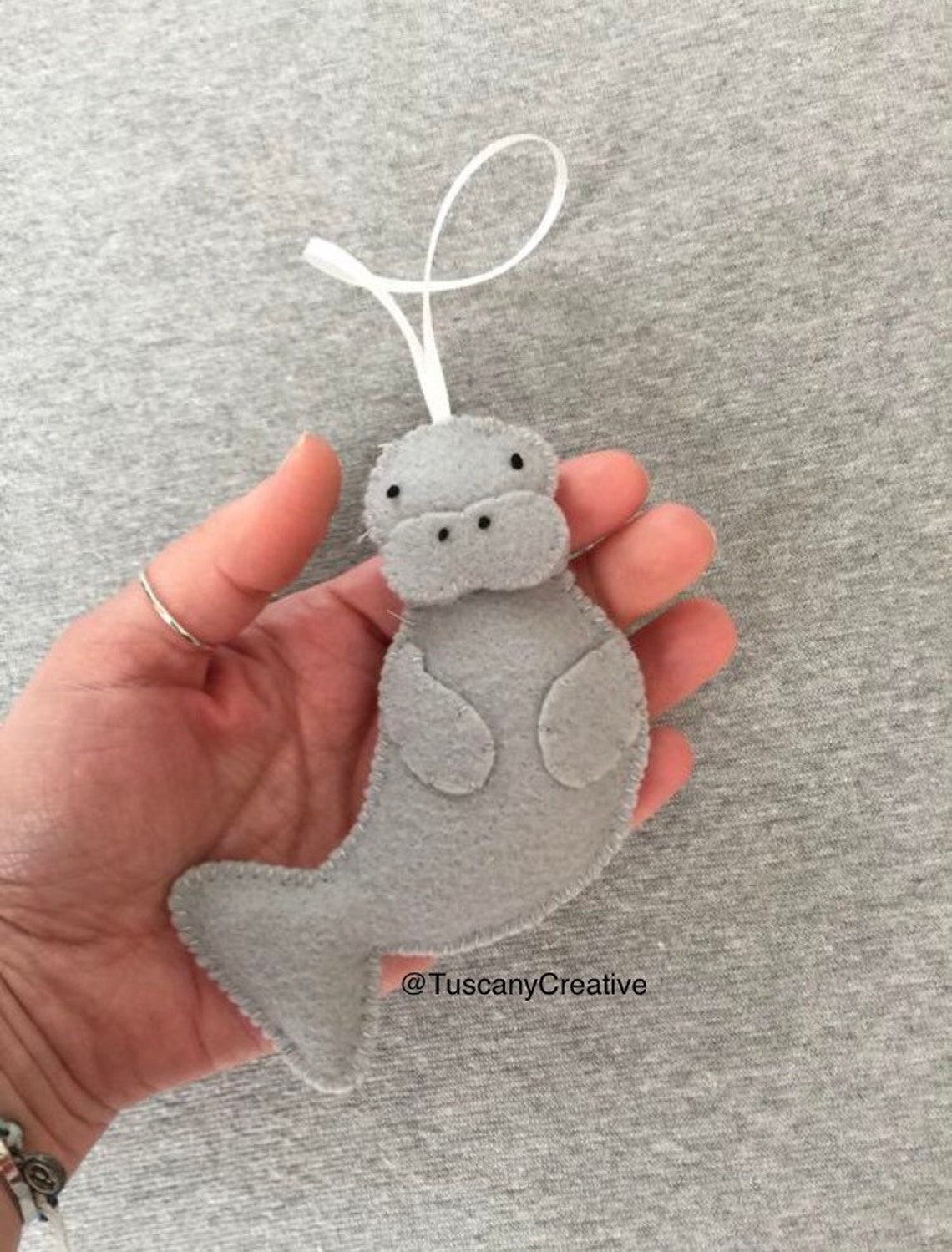 Manatee Christmas Ornament in Gray Felt Holiday Home Decor - Etsy