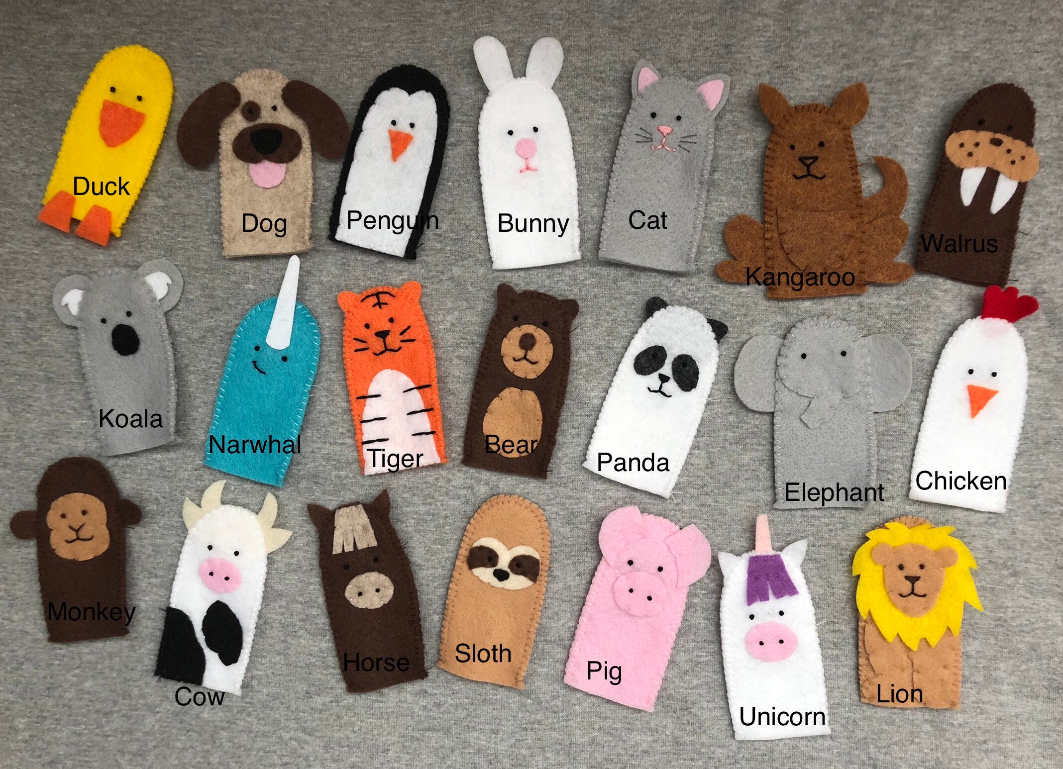 Finger Puppets Animals Narwhal Tiger Dog Koala Walrus | Etsy