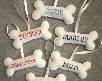Personalized Wool Felt Dog Bone Ornament Christmas Tree Holiday Gift ...