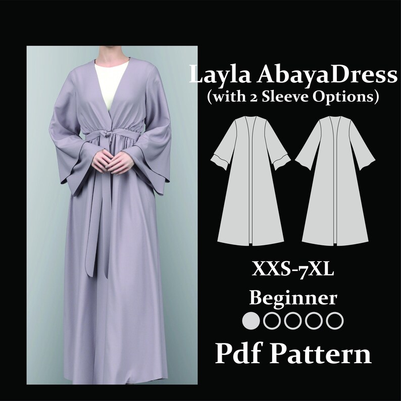 Layla Abaya PDF Sewing Pattern: Modest Dress With Flare Sleeve (digital ...