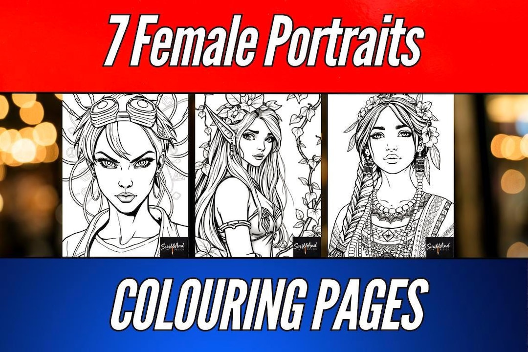 7 Female Portrait Colouring Pages Printable Character Designs for Teens ...