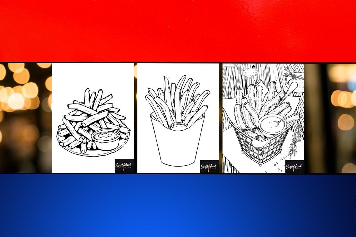 7 French Fries Colouring Books Drawing - Printable Fun Food Art for ...