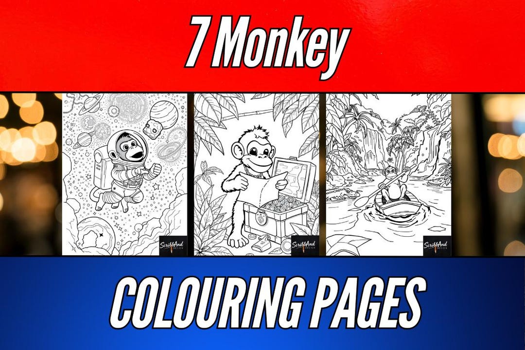 7 Monkey Colouring Pages Printable Animal Designs for Kids Adults ...