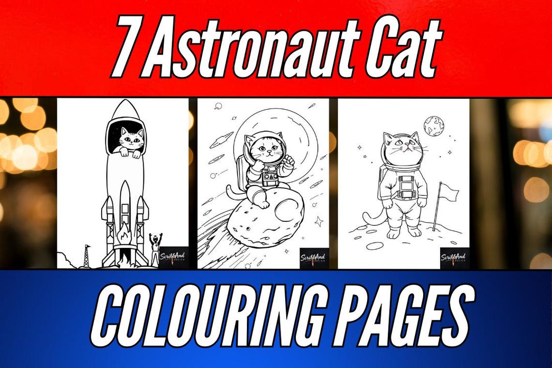 7 Astronaut Cat Colouring Pages Printable Space Designs for Kids Adults ...
