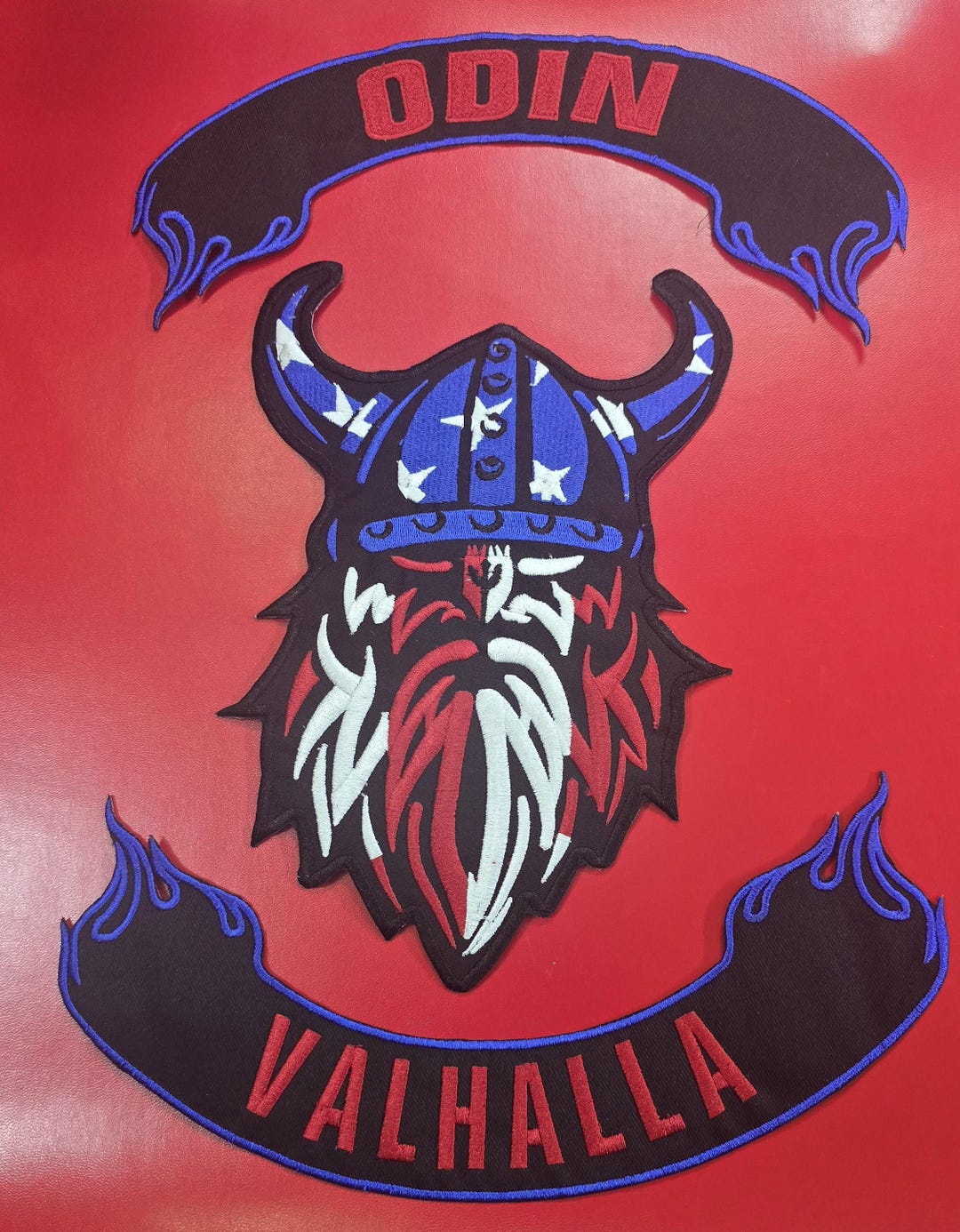 USA Flag Colour Large Odin Valhalla Viking Iron on Sew on 3 Pcs Jacket ...