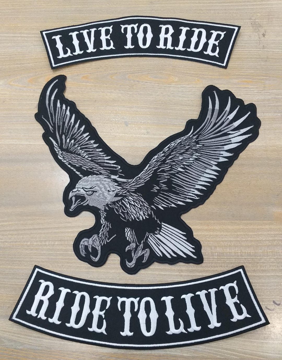 Live to Ride Ride to Live 30cm Iron on Sew on Embroidered Patches Set ...