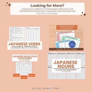 Japanese Verb Conjugation Work Sheet Template, Language Learning Self ...