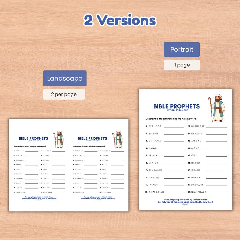 Bible Prophets Word Scramble Fill in Blank Activity Worksheet Kids ...