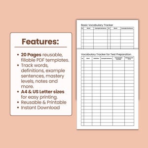 English Vocabulary Tracker Printable PDF Language Learning Planner ...