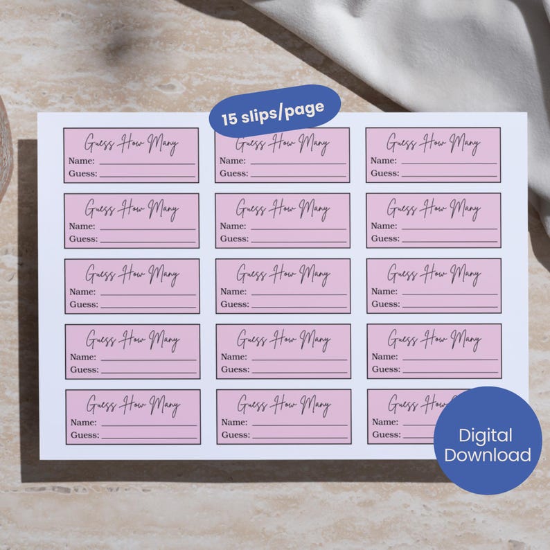 Guess How Many Template Entry Slips Guessing Game Cards Pink Name Phone ...