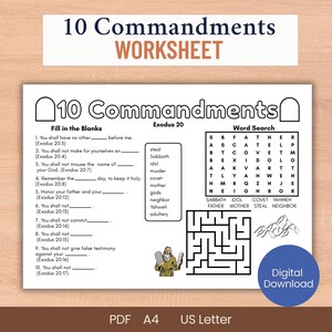 10 Commandments Word Search Fill Blank Quiz Maze Puzzle, Bible Verse ...
