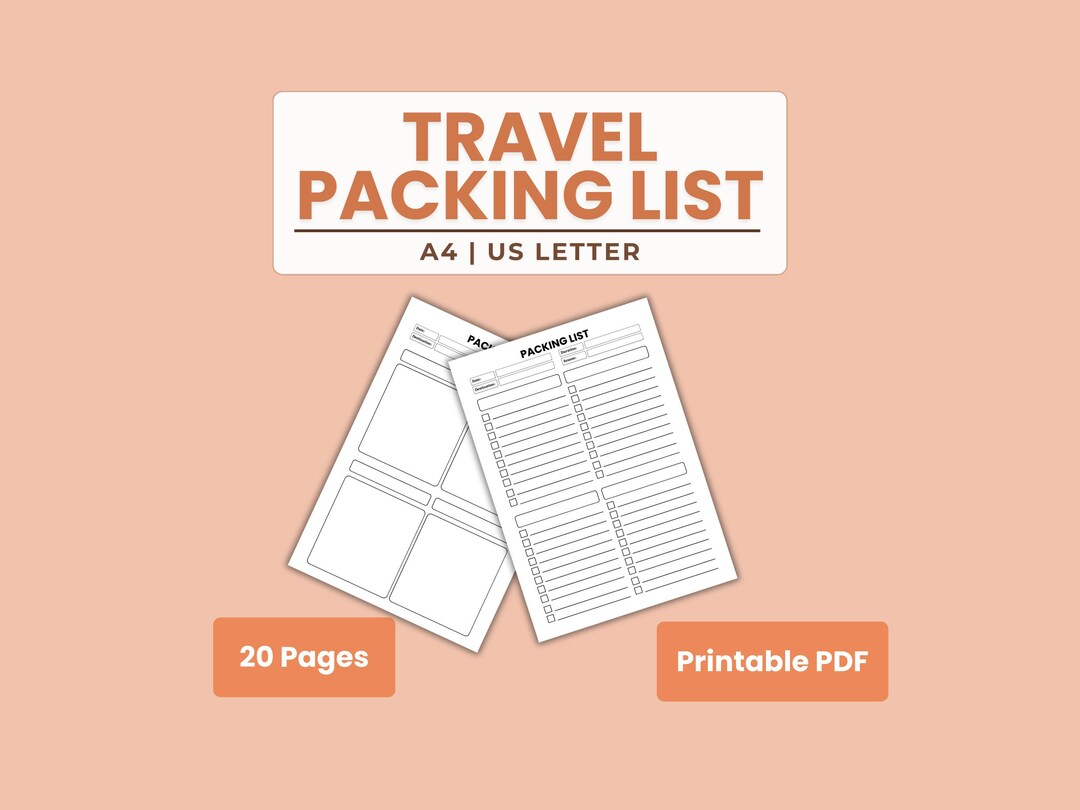 Travel Packing Checklist Printable PDF Template Planner Holiday ...