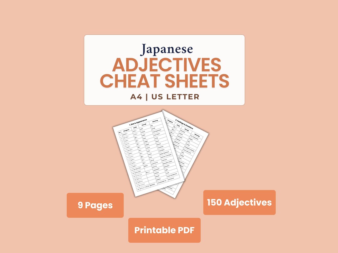Japanese Adjectives Cheat Sheets | JLPT N5/N4 Beginner Printable PDF ...