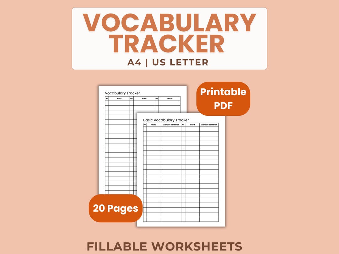 English Vocabulary Tracker Printable PDF Language Learning Planner ...