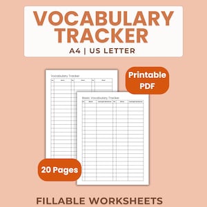 English Vocabulary Tracker Printable PDF Language Learning Planner ...