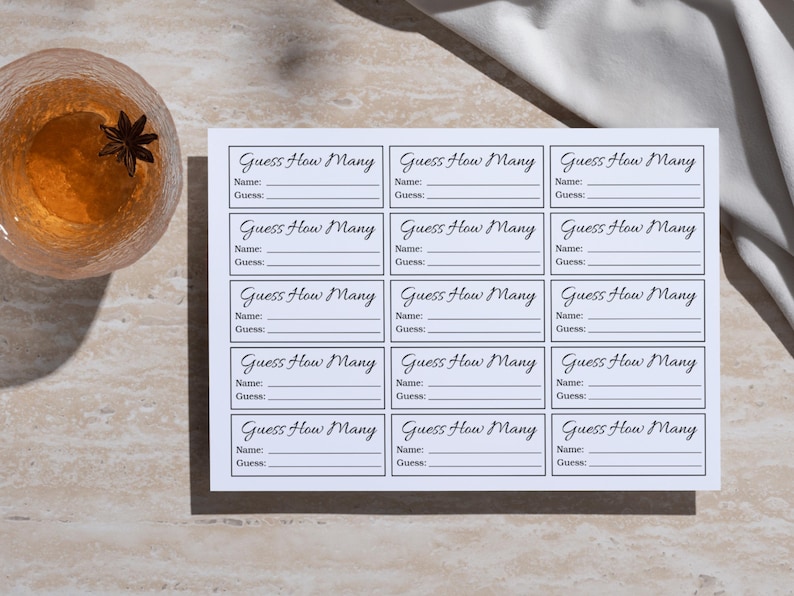 Guess How Many Template Printable Guessing Game Entry Slips Wedding ...