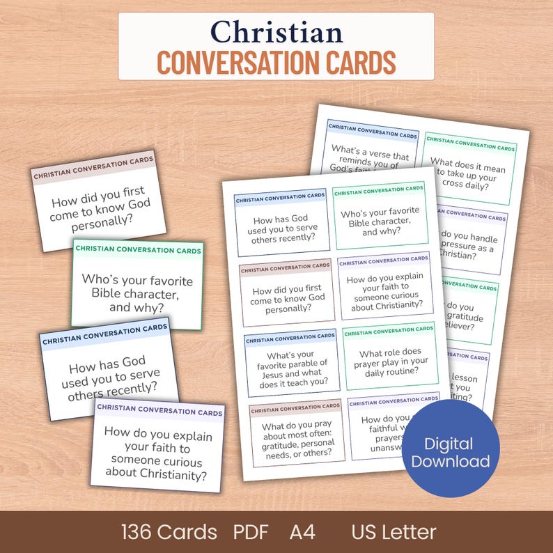 136 Christian Conversation Starter Cards Bible Study Youth Group Family ...
