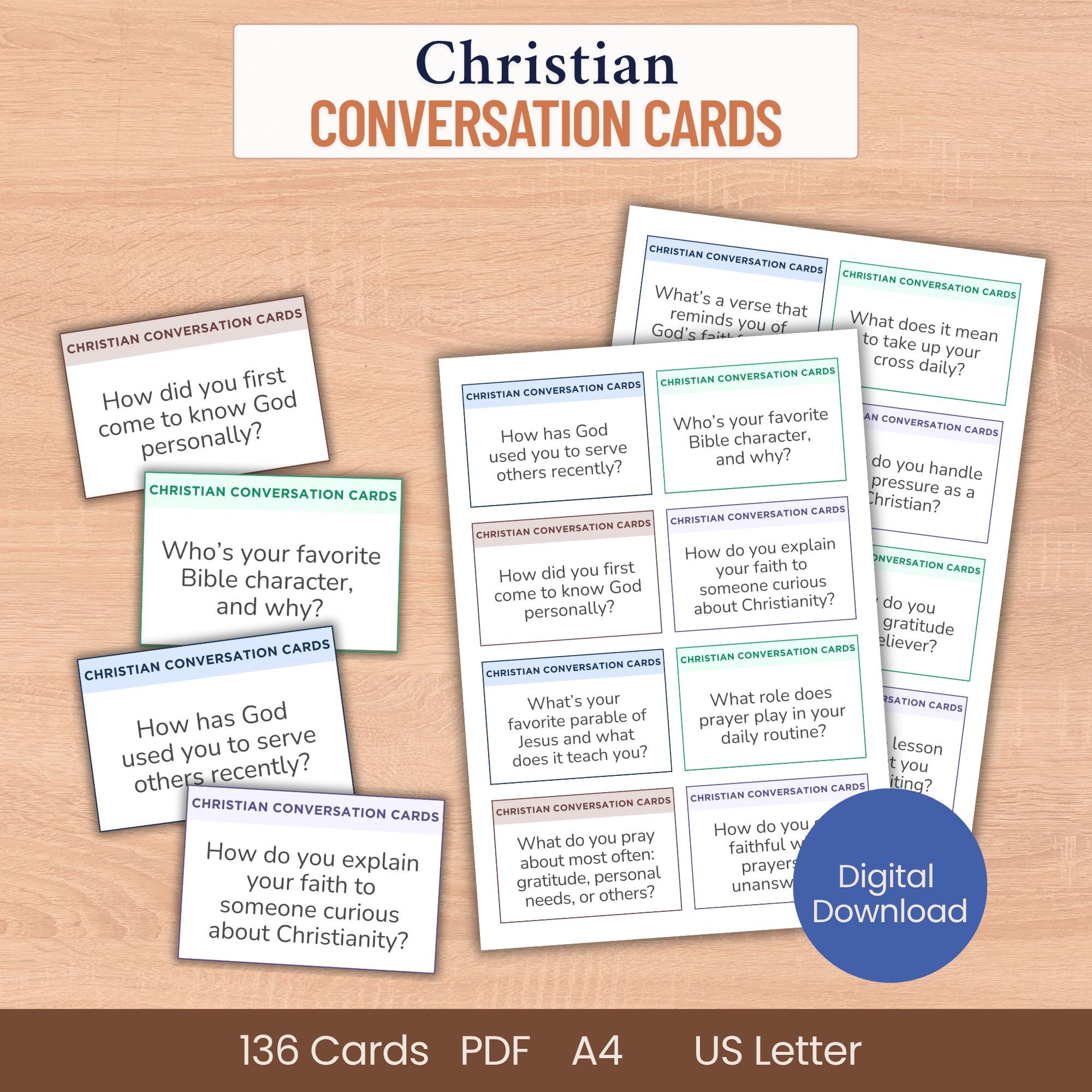 136 Christian Conversation Starter Cards Bible Study Youth Group Family ...