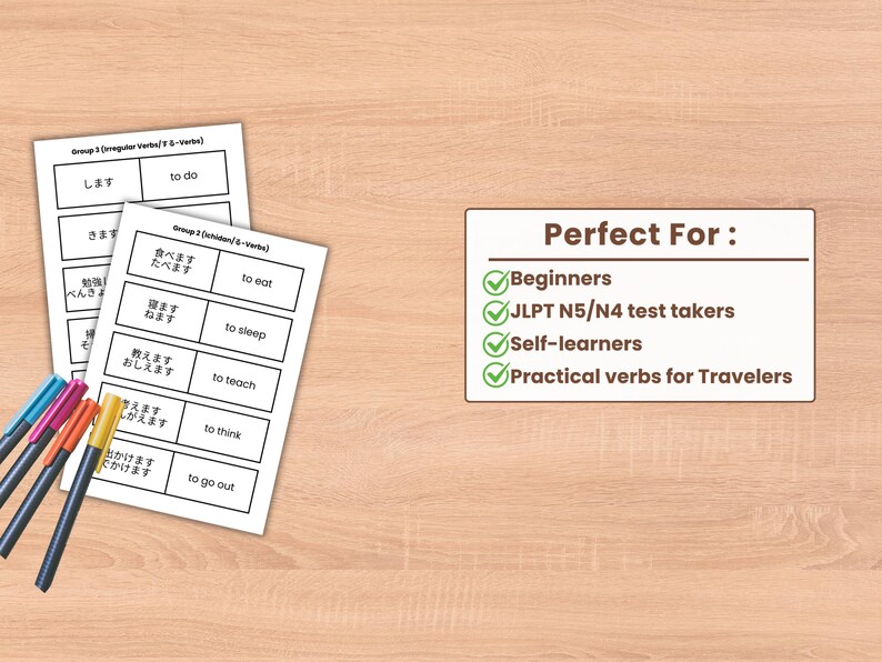Japanese Verb Flashcards Beginner Language Learning JLPT N5 Kanji ...