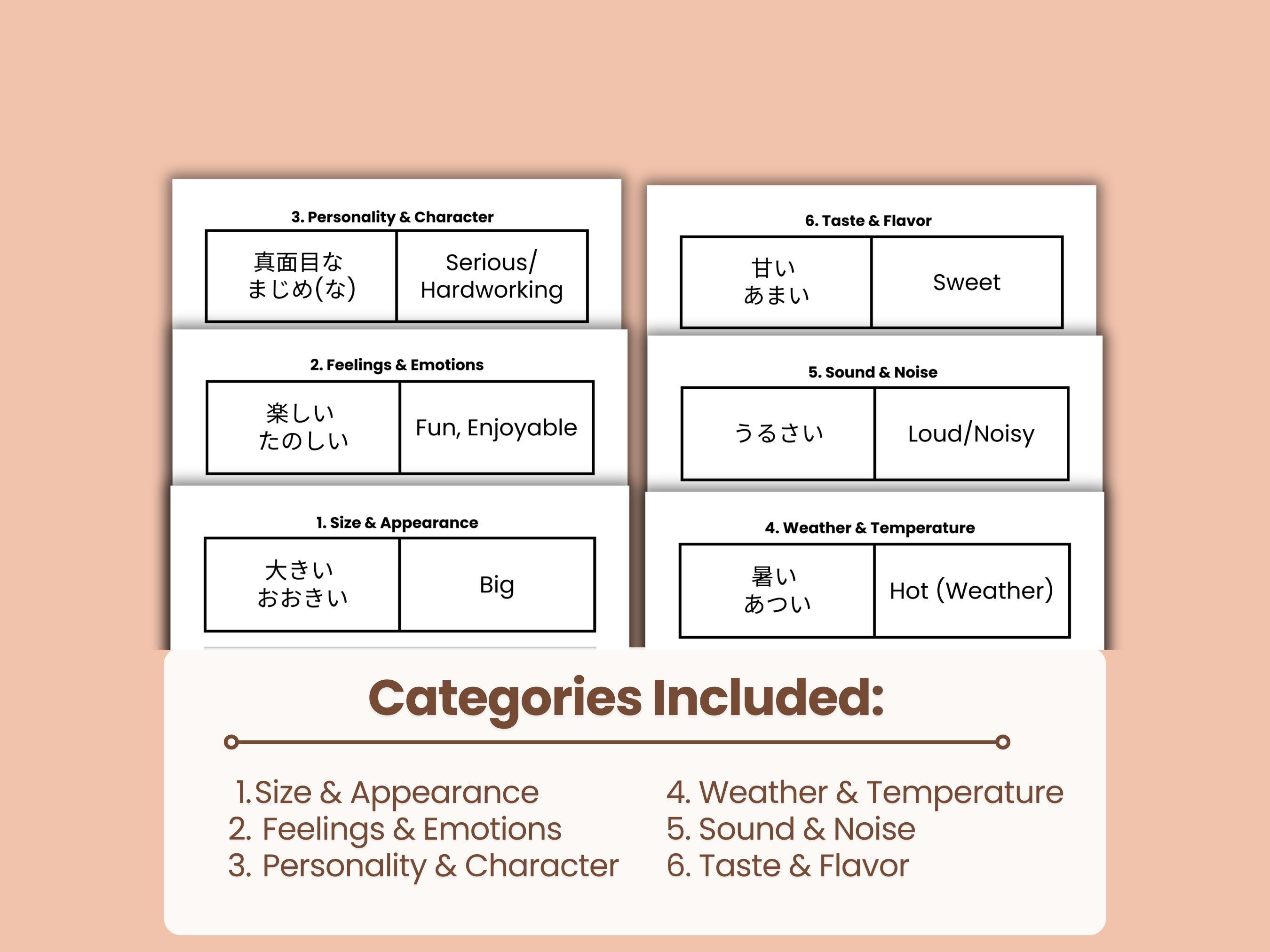 Japanese Adjectives Flashcards Beginner Printable PDF Vocabulary Study ...