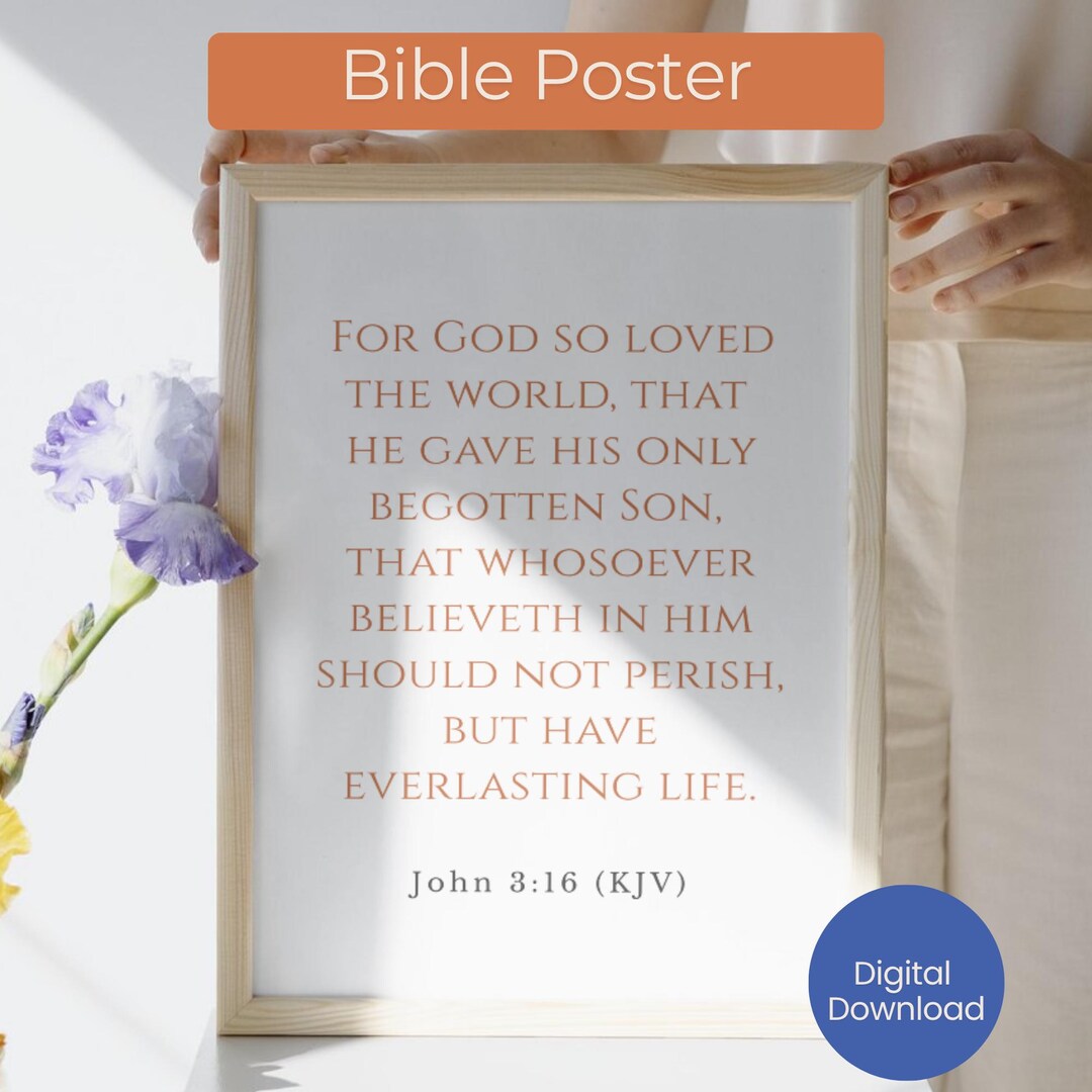 John 3:16 Bible Verse Wall Art, God Loved World Christian Home Decor ...