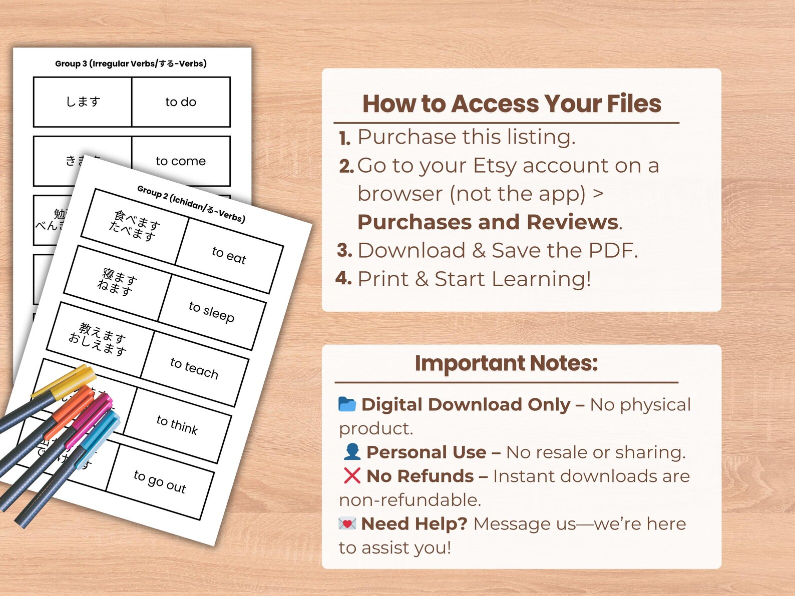 Japanese Verb Flashcards Beginner Language Learning JLPT N5 Kanji ...