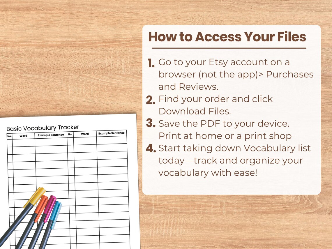 English Vocabulary Tracker Printable PDF Language Learning Planner ...