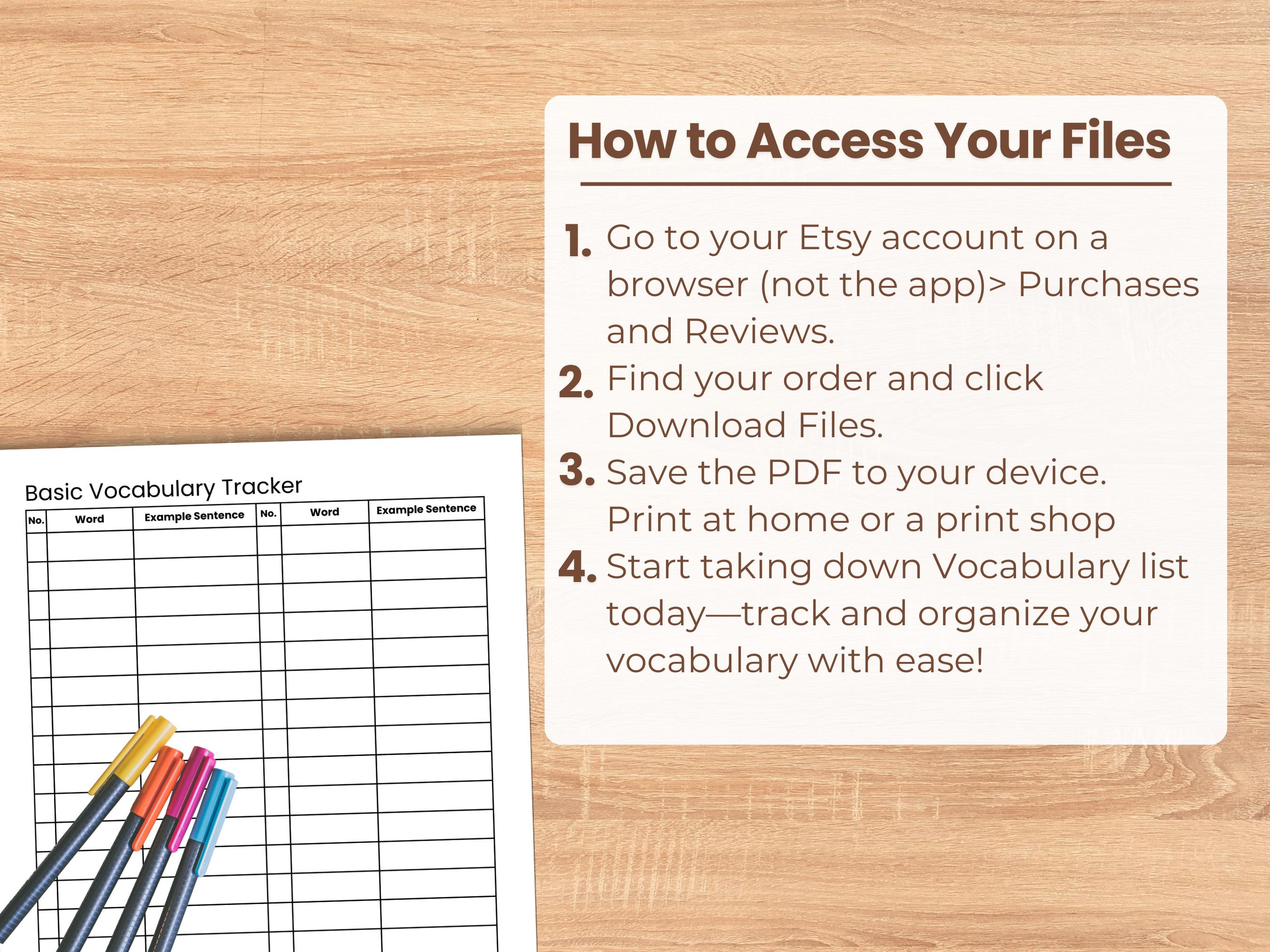 English Vocabulary Tracker Printable PDF Language Learning Planner ...