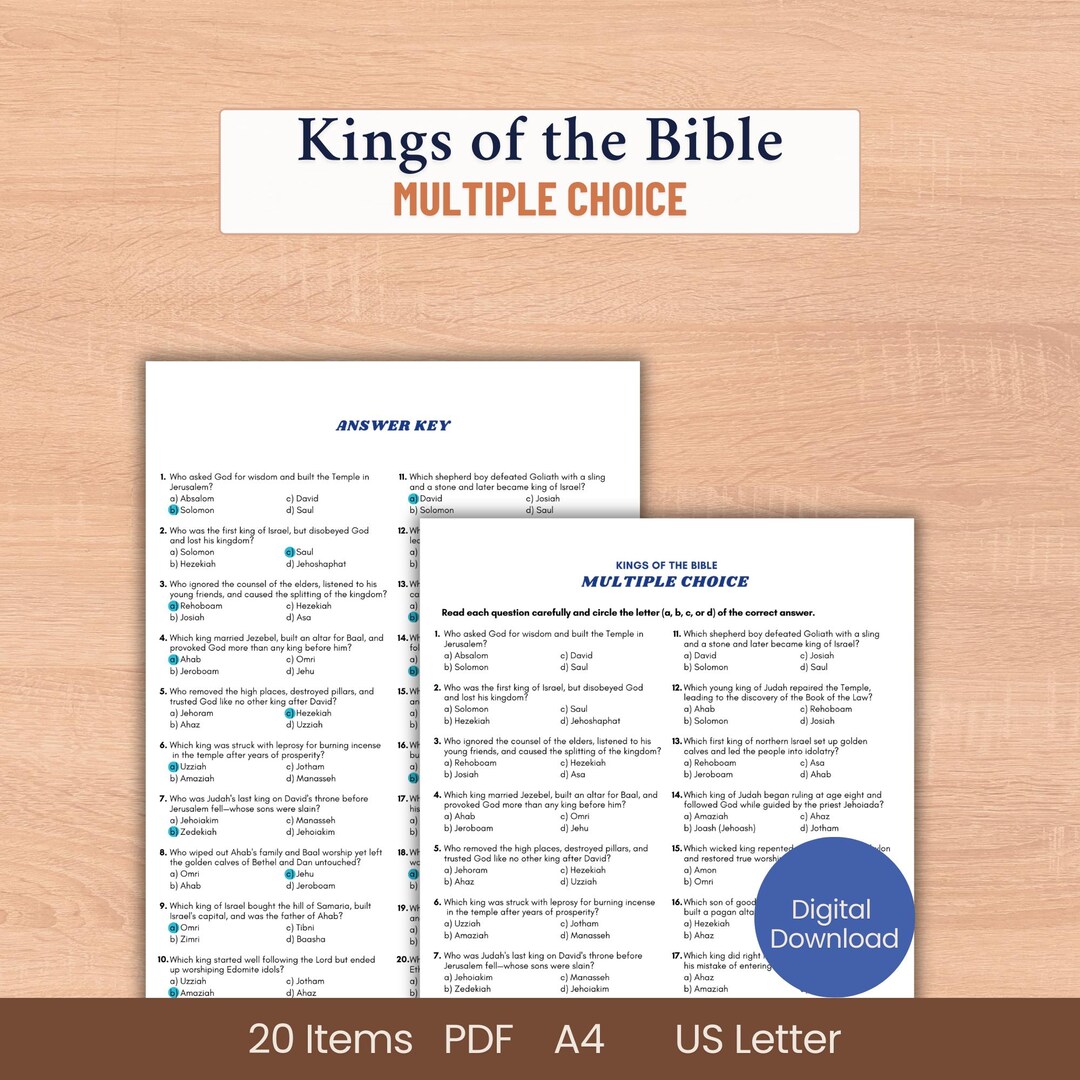 Kings of the Bible Multiple Choice, Sabbath Sunday School, Christian ...