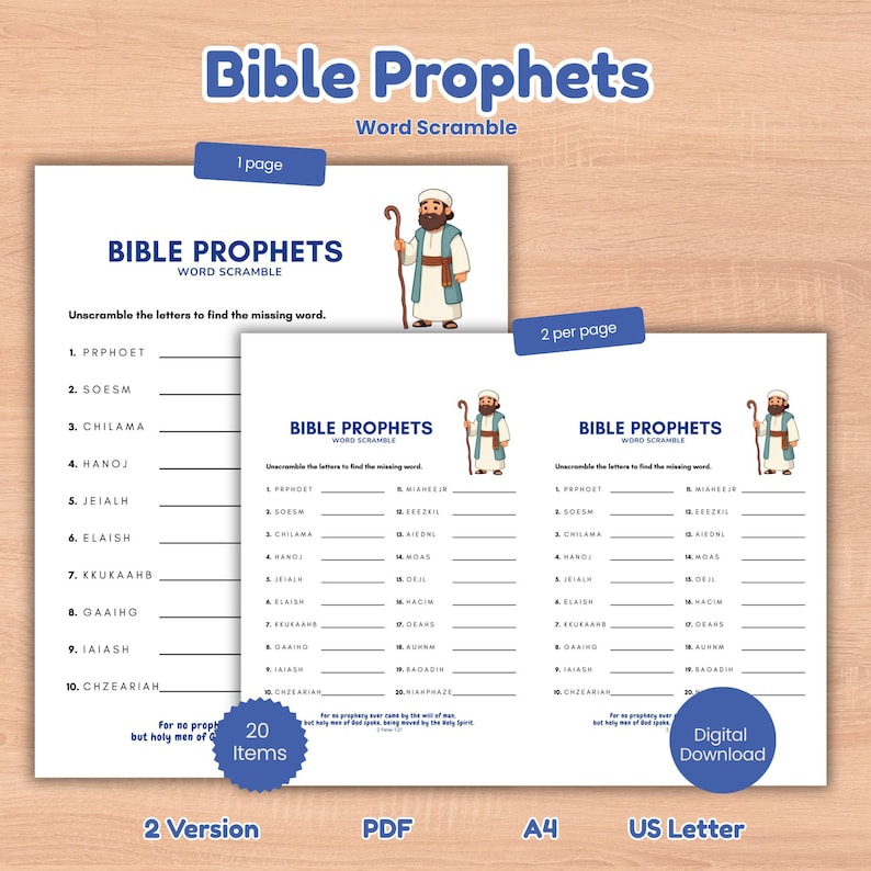 Bible Prophets Word Scramble Fill in Blank Activity Worksheet Kids ...
